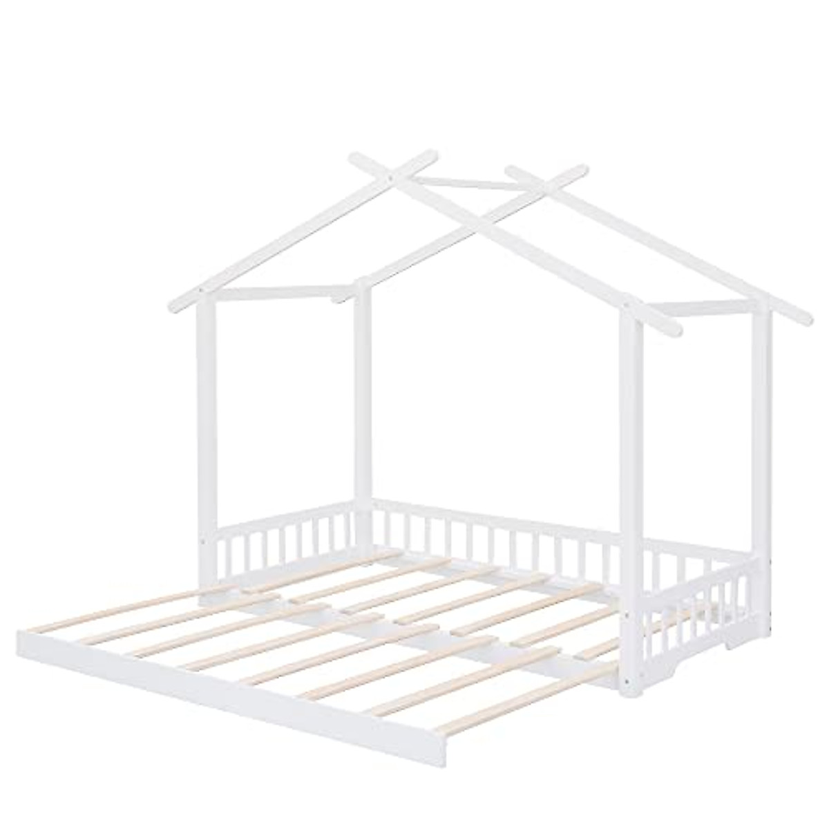 Merax Extending House Bed, Wooden Daybed, No Box Spring Needed, White