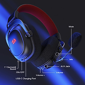 Redragon H510 PRO Zeus-X RGB Wireless Gaming Headset - 7.1 Surround Sound - 53MM Audio Drivers in Memory Foam Ear Pads w/Durable Fabric Cover- Multi Platforms Headphone - USB Powered for PC/PS4/NS