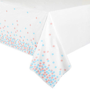 Plastic Table Covers with Pink and Blue Confetti for Gender Reveal (54 x 108 in, 6 Pack)