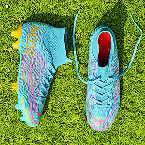 ANYWELL Mens Athletic Soccer Shoes Professional High-Top Football Shoes Outdoor Indoor TF/AG Boys Cleats Football Sneaker Blue