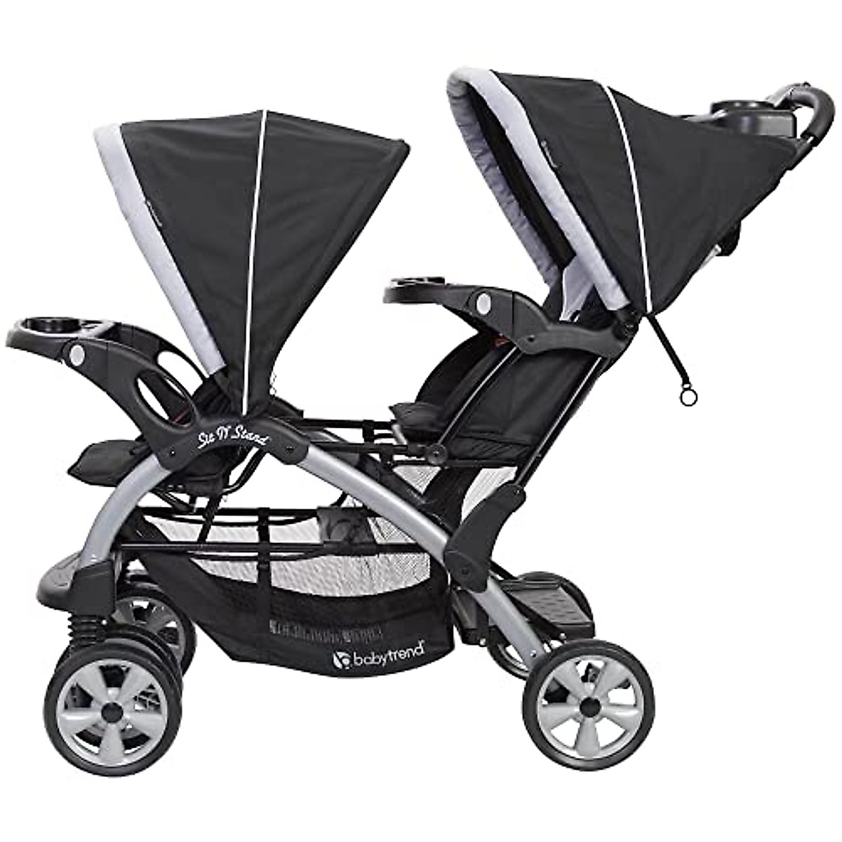 Baby Trend Sit N Stand Easy Fold Travel Double Baby Stroller and 2 Single Infant Car Seats Travel System with Safety Harnesses and Cover, Stormy