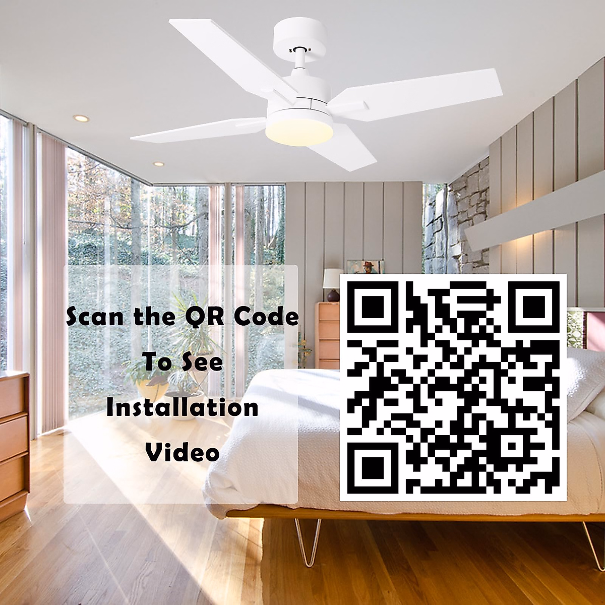 Ohniyou 40” Ceiling Fans with Lights and Remote, Small Outdoor Ceiling Fans with Light for Patio, Modern Ceiling Fan Light for Bedroom Porch(White)