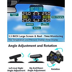 2023 Upgrade Tire Pressure Monitoring System 【Detached Bracket】 Wireless Solar TPMS Monitor System Accuracy 0.01Bar Installed on Windowshield Real-Time Display 22-87 PSI for Car RV SUV