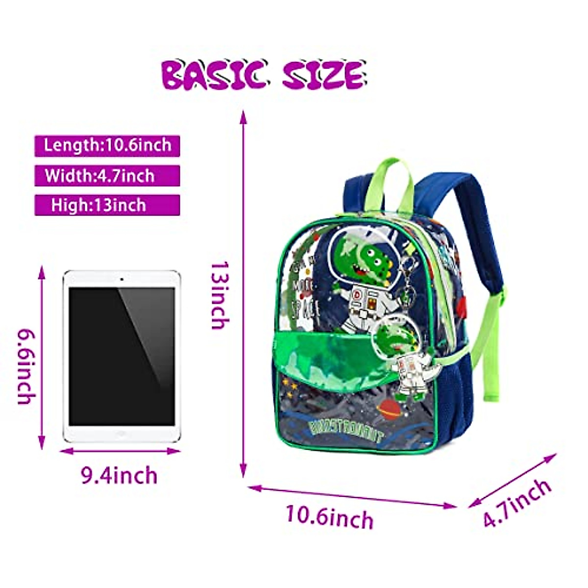 MOHCO Toddler Clear Backpack 13 inch Preschool Backpack Kindergarten Bookbag with Lunch Bag and Pencil Case for Boys and Girls