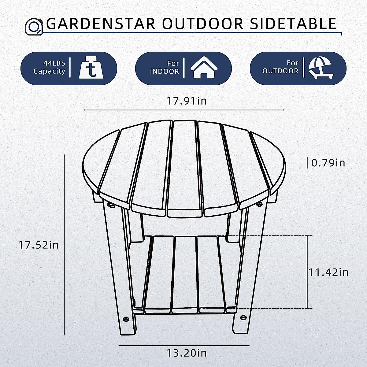 GARDENSTAR Adirondack Round Outdoor Side Table 2-Tier Storage Patio Side Table, HDPE End Tables for Backyard Pool Porch Garden Lawn (Blue)