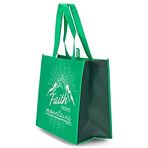 Faith Moves Mountains Scripture Green 12.5 x 12 Canvas Fabric Eco Tote Handbag