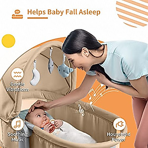 Baby Swing, 3-Level Height Adjustable Baby Rocker, Essential Cradle for Newborns, Music, Remote Control Electric Cradle with 15 Preset Lullabies, Foldable Portable Baby Bouncers for Infants (Khaki)