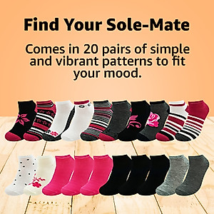 BRIGHT STAR Women's Low Cut Ankle Socks - 20-Pair | Soft & Comfortable Athletic Socks, Durable Polyester Blend, Machine Washable, Stylish Sock Pack for All Seasons (Size 9-11)