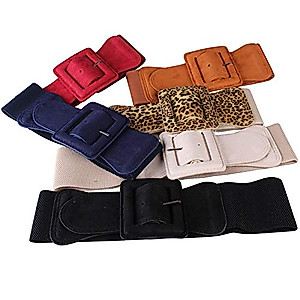 Aecibzo Women's Wide Elastic Waist Belt Waistband Plus Stretchy Cinch Belts (Fit waist 27"-33.5", Red)