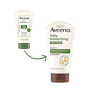 Aveeno Daily Moisturizing Fragrance-Free Prebiotic Oat Face Cream for Dry Skin, Facial Cream Clinically Proven to Moisturize Dry Skin for 24 Hours, Paraben-, Fragrance- & Dye-Free, 5 oz