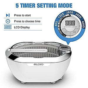 VLOXO Ultrasonic Cleaner with Digital Display 700ml Touch Screen Device Ultrasonic Cleaning Device Ultrasonic Bath Ultrasonic Cleaner Machine for Watches Jewelry Razor Heads Coin(White)