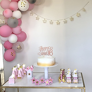 1 PCS Happy Sweet 16 Cake Topper Glitter 16th Birthday Cake Pick Cheers to 16 Years Birthday Cake Decoration for Happy 16th Birthday Anniversary Party Decorations Supplies Rose Gold