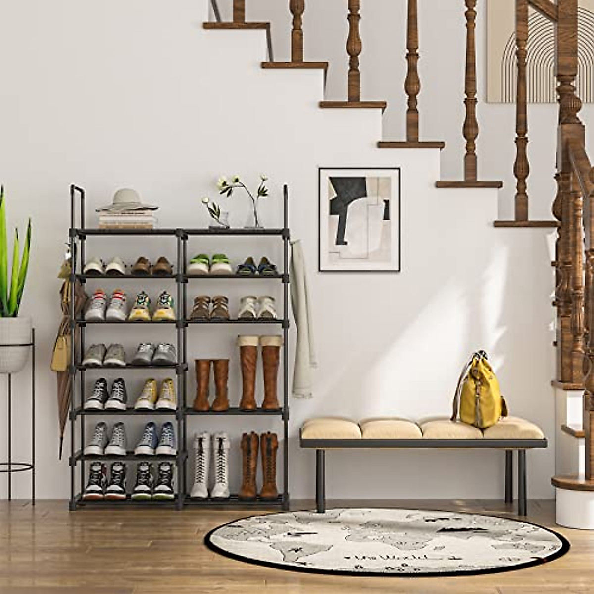 GIMTRR 7 Tiers Metal Shoe Rack, Large Capacity 24-30 Pairs Vertical Shoe Tower, Tall Shoe Storage Organizers, Narrow Shoe Shelf for Entryway, Closet, Garage