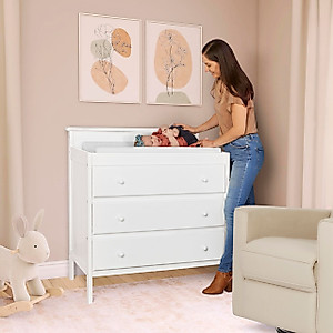 Dream On Me Mason Modern Changing Table with Free Changing Pad in White, Three Spacious Drawers, Made of New Zealand Pinewood, Includes 1" Mattress Pad and Anti-Tipping Kit
