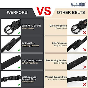 WERFORU 2 Pack Women Belt Skinny Waist Dress Belts Solid Pin Buckle Belt for Jeans Pants,Black+Coffee, Fit Size 46-50 inches
