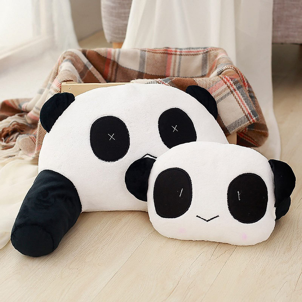 Fullbond Cute Panda Shape Car Seat Plush Lumbar Pillow for Car-Headrest Pillow Breathable Comfortable PP Cotton Suitable for Both Kids and Adults B1