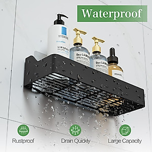 KAPENS Shower Caddy 2-Pack, Adhesive Shower Organizer, No Drilling, Rustproof Stainless Steel Bathroom Shower Shelves with Large Capacity, Shower Shelf for Inside Shower, Black