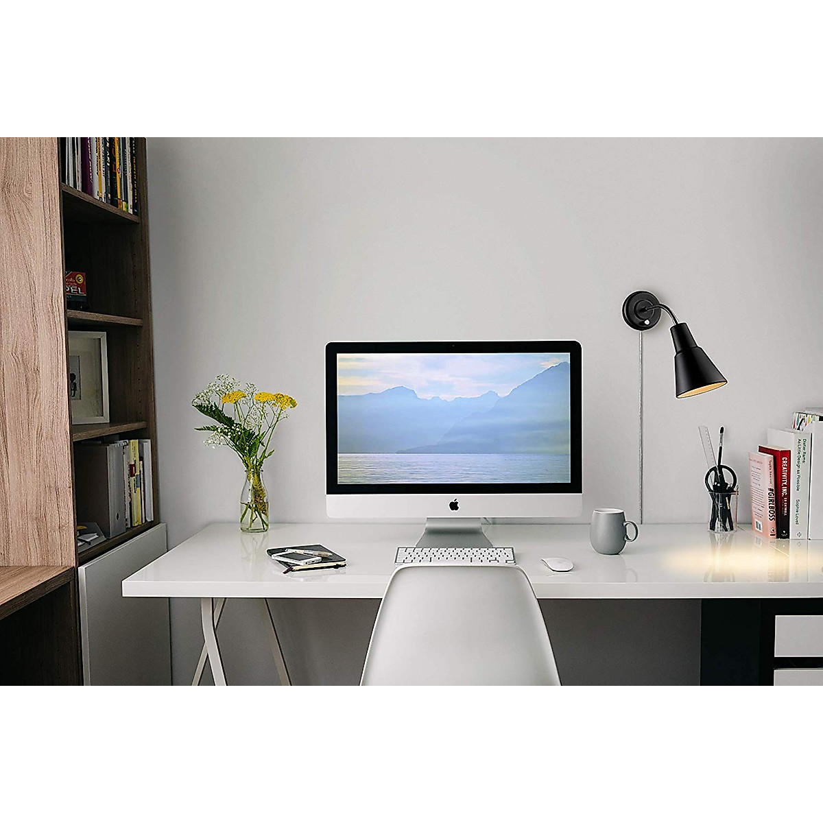 AN.KLN Plug in Wall Light Flexible Gooseneck Reading Lamp with Switch, Vintage Industrial Black Metal Bedside Wall Lamp, 1.8m Cable, E27 Socket, for Bedroom Living Room Study,1Pack