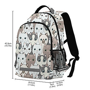 SLHKPNS Cute Cat School Backpack Adorable Kitten Pattern Laptop Lightweight Bookbags Casual Daypack for Students Teens Girls Boys, 11.6 X 6.9 X 16.7inch
