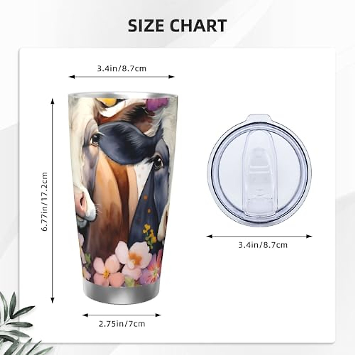 AYCZN Watercolor Cows 20 OZ Tumbler Stainless Steel Travel Coffee Mug, Daisy Flower Insulated Water Bottle with Lid and 2 StrawsLeakproof Thermal Cup