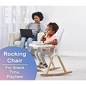 Primo Vista 3-in-1 Convertible High, Toddler, & Rocking Chair, Clear, Transparent Seat, Grows with Child, Modern Style, Adjustable Wooden Legs, Easy to Use, Assemble, Safe & Sturdy, 21.5 x 25 x 40.5"