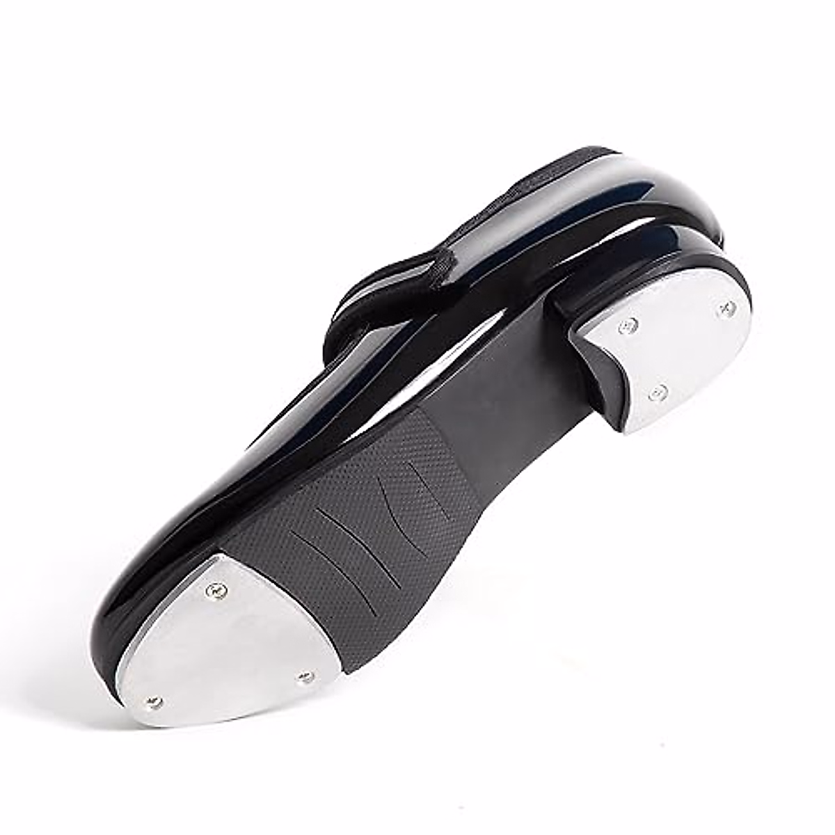 Easy Strap Tap Dance Shoes with PU Shiny Leather for Boys and Girls,US10-Little Kid Black