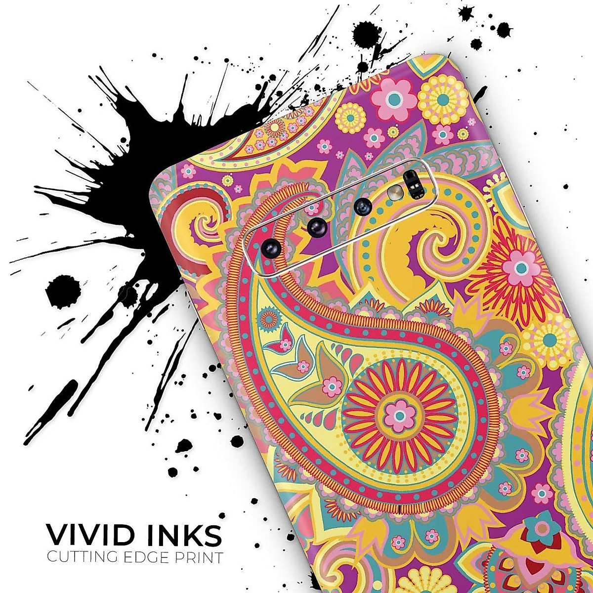 DesignSkinz Neon Orange Paisley Pattern Protective Vinyl Decal Wrap Skin Cover Compatible with The Samsung Galaxy S20 (Screen Trim & Back Glass Skin)