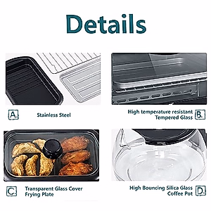 Multifunction Breakfast Station 3 In 1 Toaster Mini Oven With Coffee Maker With Glass Lid & Griddle For Home Breakfast Bread Pizza Egg Coffee Cooking