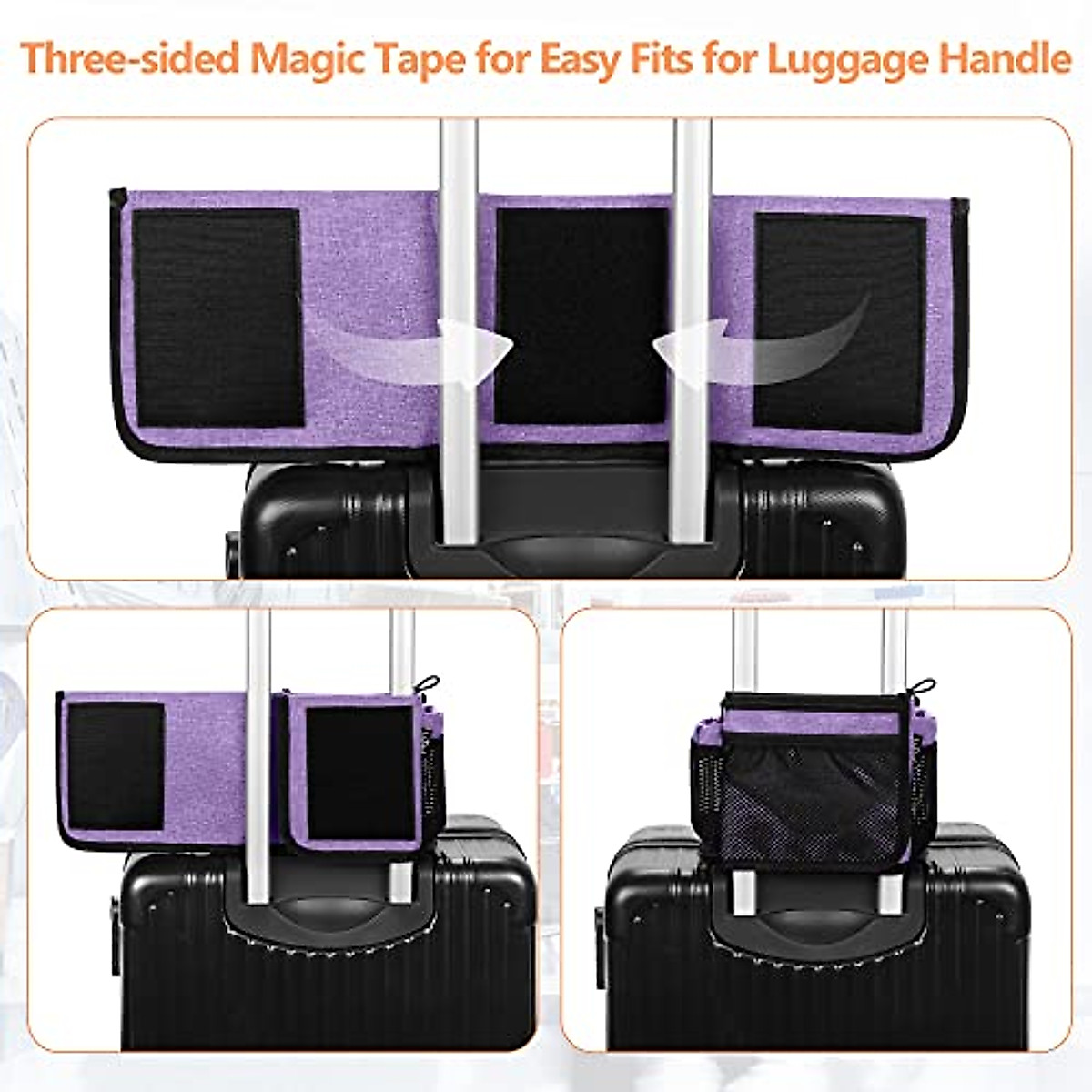 LoDrid Luggage Cup Holder, Hands-Free Drink Holder with 2 Coffee Mugs Tightening Drawstring, Fits Most Suitcase Handles, Luggage Cup Holder Attachment, for Flight Attendant & Travelers, Purple