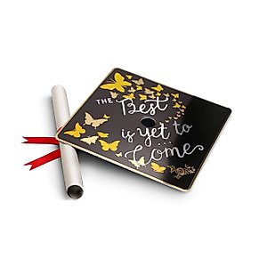 Aluminum Graduation Cap Topper Cap Decorations, The Best is Yet to Come (Black)