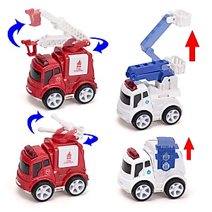 JOYIN 12Pcs Toddler Toy Cars Diecast Friction Powered Vehicles with 12 Traffic Road Signs 4 Construction Truck 2 Fire Truck 2 Police Car 2 Garbage Truck 2 Military Car Kids Birthday Easter Xmas Gifts