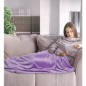 SUMGAR Lavender Throw Blankets Purple Thick Soft Fleece Blanket for Women Girls Bed Couch,Mandala Tufted Boho Fuzzy Warm Double Sided Flannel Blankets with Waterproof Inner Layer,Twin Size 60"x80"