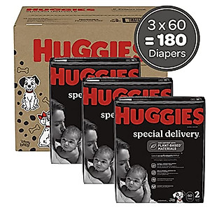 Hypoallergenic Baby Diapers Size 2 (12-18 lbs), Huggies Special Delivery, Fragrance Free, Safe for Sensitive Skin, 180 Count