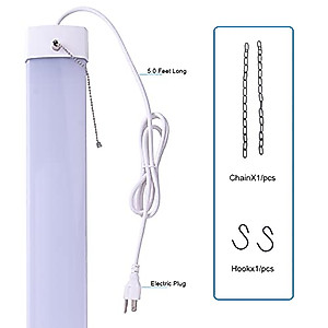 HOLDWILL 2 Pack LED Shop Light,4FT 48W Linkable Utility Integrated Ceiling Lighting Fixture, 3 CCT Selectable 3KK/4KK/5KK Hanging Mount with Pull Chain LED Workbench Light for Workshop