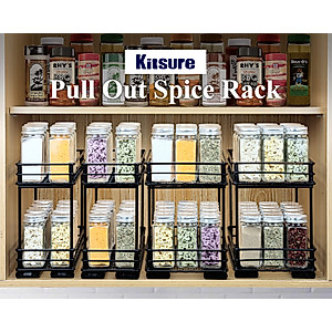 Kitsure Spice Rack Organizer for Cabinet - 2 Packs, Easy-to-Install Pull Out Spice Cabinet Organizers, 4.33''Wx10.23''Dx8.54''H Slide Out Spice Racks