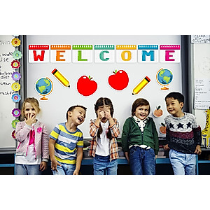 WaaHome Welcome Banner for Classroom Decorations, Pencil Welcome Back to School Bulletin Board Cutouts Set for Kindergarten Elementary Middle School Classroom Party Decorations Favors Teacher Supplies