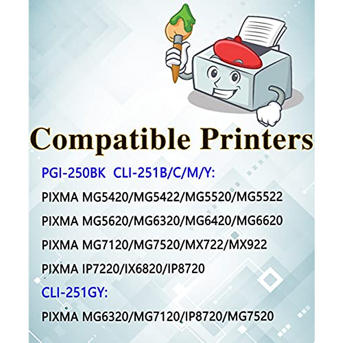 MM MUCH & MORE Compatible Ink Cartridge Replacement for Canon PGI 250XL CLI 251XL PGI-250XL CLI-251XL use for PIixma MG5620 MG7120 MX922 MG6320 MG6420 (Large BK, Small BK, Cyan, Magenta, Yellow, Gray)