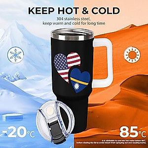 Nauru U.S. Flag 40oz Water Bottle Double Wall Insulated Tumbler with Handle Leakproof Travel Mug White-style