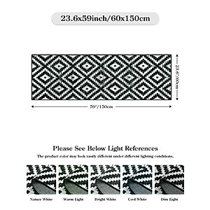 Lahome 2x5 Kitchen Runner Rugs Non Skid Washable, Black and White Hallway Runner Rug Non Slip Laundry Room Runner, Modern Moroccan Trellis Ultra-Thin Carpet Runner for Bedroom Bathroom Entryway