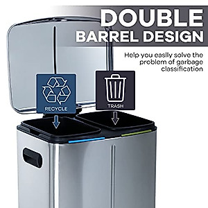 MGHH 40L Stainless Steel Rubbish Bin, Kitchen Trash Can with Lid Step Trash Bin Fingerprint-Proof Brushed Stainless Steel Trash Can for Office Bedroom Bathroom-Silver