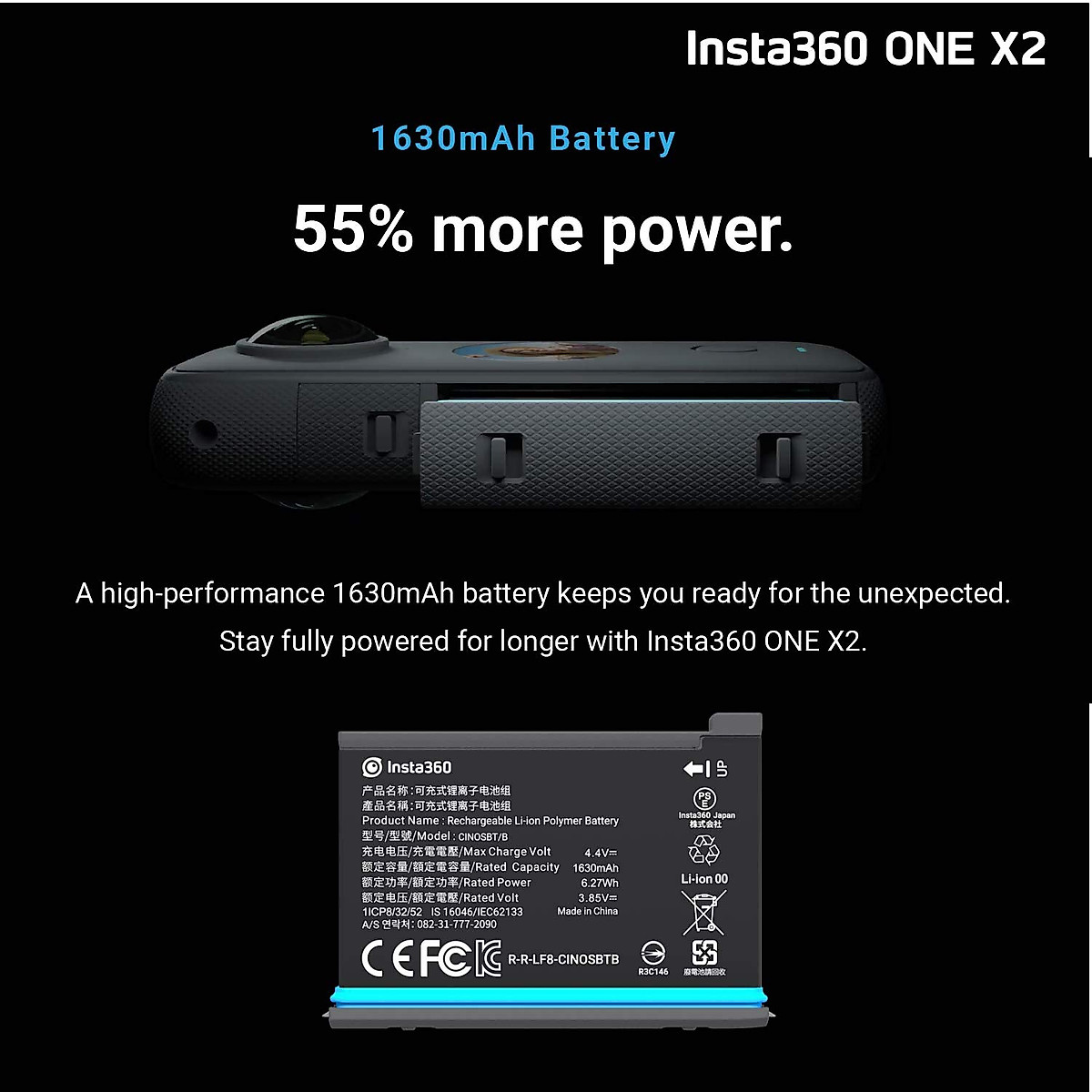 Insta360 ONE X2 360 Camera with Touchscreen - 5.7K30 360 Video, Front SteadyCam Mode, 18MP 360 Photo + InstaPano (No Card)
