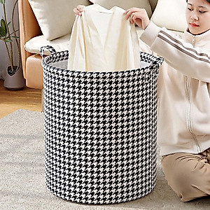 Laundry Basket with Handles,Blanket Basket Storage with Houndstooth,Foldable Fabric Bedroom Hamper,Dirty Clothes Hamper for Living Room,Baby Room (A)