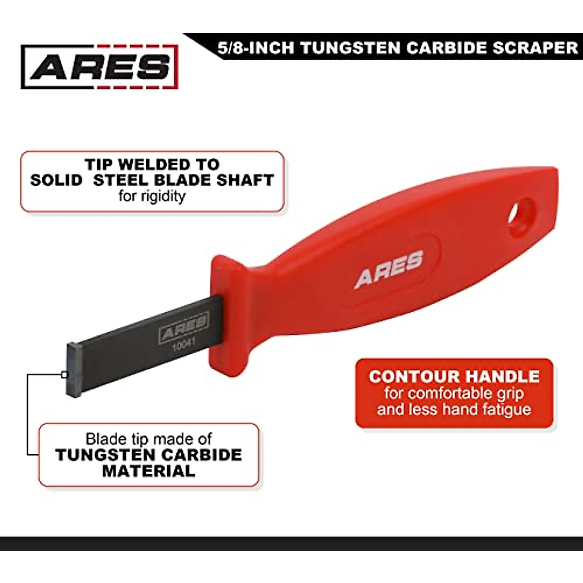 ARES 10041 – Tungsten Carbide Scraper – 5-8-Inch-Wide Blade – Tungsten Carbide Blade Tip with Abrasive Finish – Removes Residue from Steel, Aluminum, and More