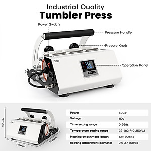 Gigu Tumbler Heat Press Machine for 20oz-30oz Sublimation Blanks Tumblers Press, 11-16oz Mug Press with Sublimation Paper Heat Tape & Gloves, Coffee Mugs Cup Press Glass Water Bottle DIY Heat Transfer