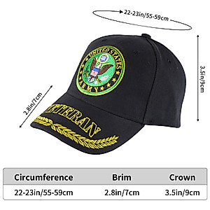 US Army Veteran Hat for Men and Women,Officially Licensed Product, Adjustable Strap Baseball Cap - Embroidered Army Baseball Cap Beautifully Stitched Lettering on Front and Back (Black)