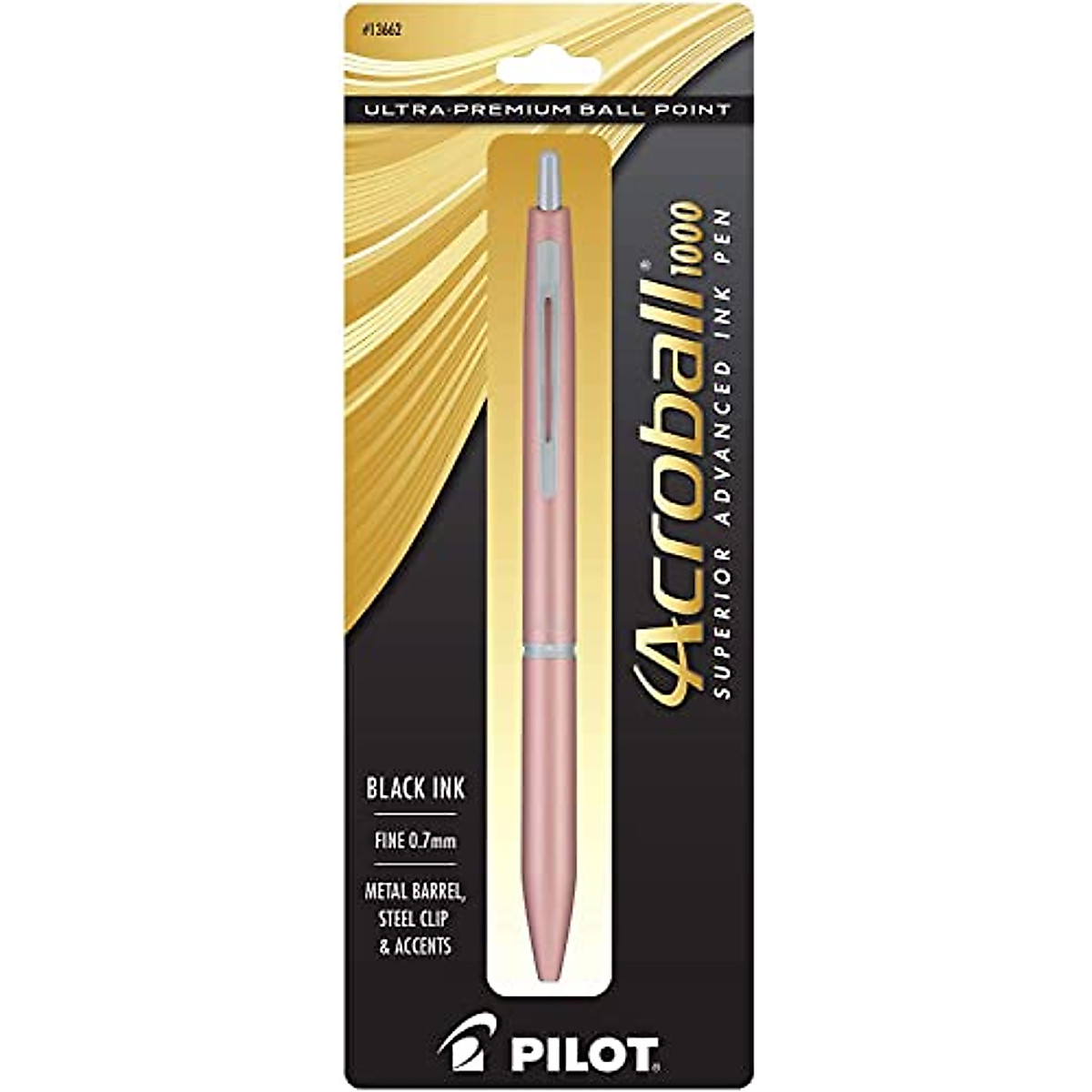 PILOT Acroball 1000 Ultra-Premium Ball Point Pen, 0.7 mm Fine Point, Black Ink, Rose Gold Barrel-2 Pens With 2 Bonus Reffills