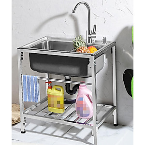 Freestanding Stainless Steel Sink,Outdoor Sink Commercial Restaurant Sink,Single Bowl Sink,Industrial Sink for Restaurant, Cafe, Bar, Hotel, Garage, Laundry Room,L26.7"x H33.46"xW17.3"