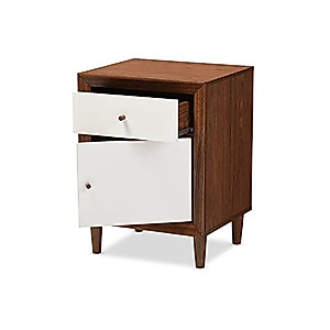 Baxton Studio FP-6783-Walnut/White-NS Nightstand, Medium, White and Walnut