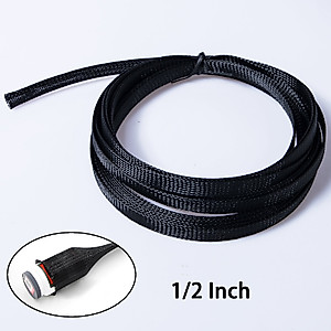 Besteek 50ft - 1/2 Inch & 1/4 Inch Expandable Braided Cable Sleeve, Braided Wire Sleeving, Cable Wrap Mesh Wire Loom