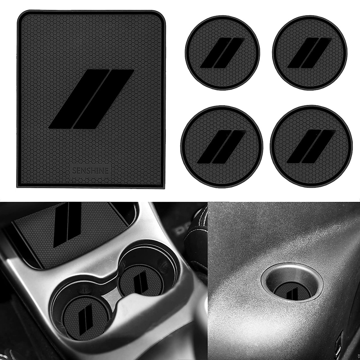 SENSHINE for Dodge Journey Accessories 2022 2021 2020 2019 2018 2011-2021 Non-Slip Anti Dust Cup Holder Insert Center Console Shifter Liner Trim Door Packet Mats Custom Interior 5PC Set (Black Trim)